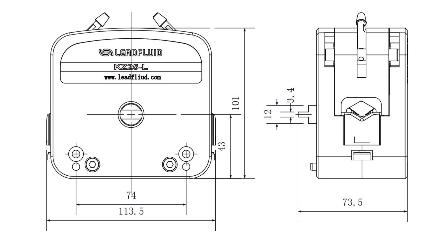 KZ25 Series Peristaltic Pump Head - Lead Fluid